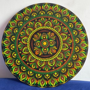 Vibrant 18-inch Round Mandala Dot Art Festive and Colorful Home Decor ...