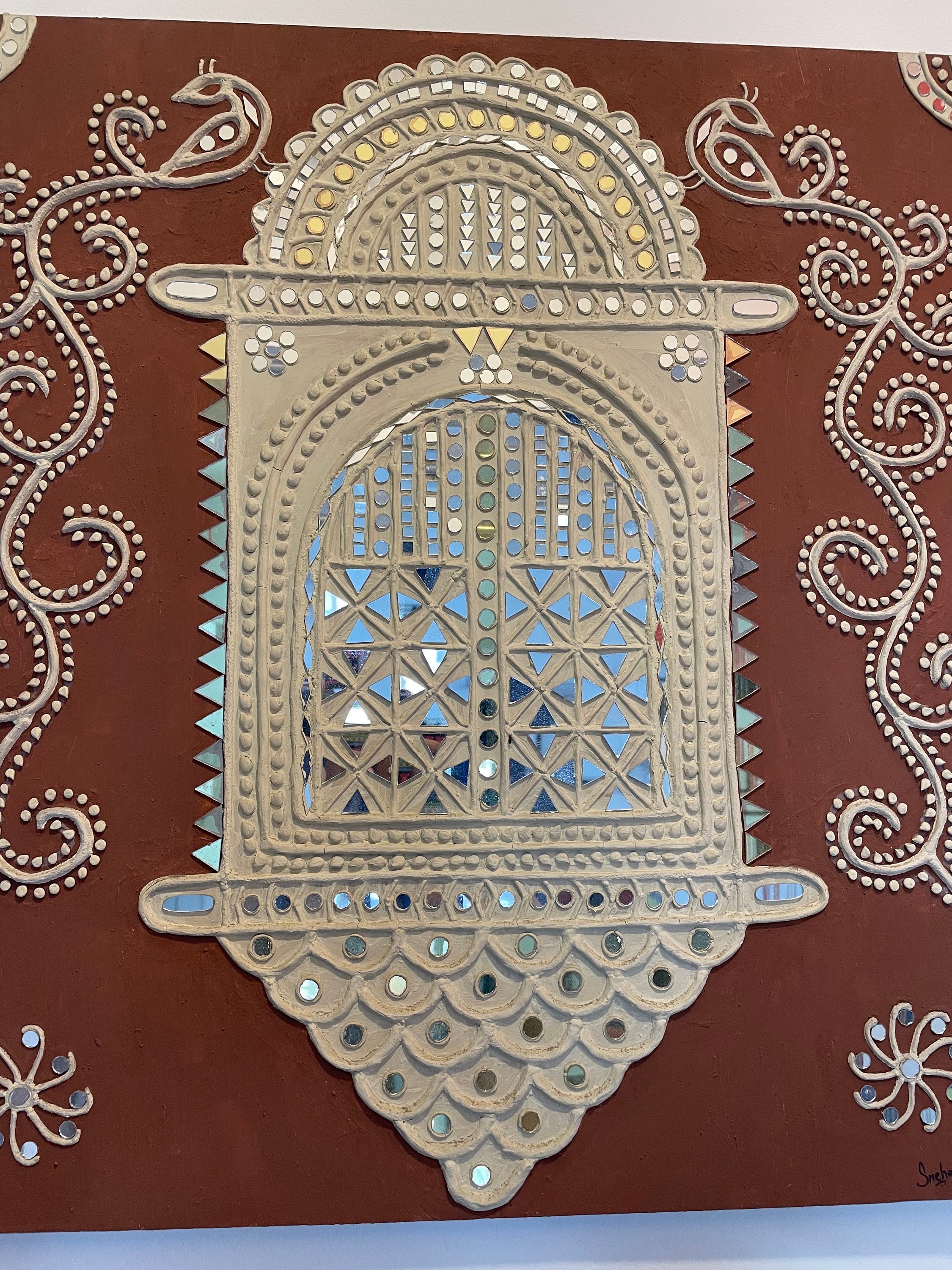 Hand-painted Mud Jharokha Lippan Art 24 Inches Unique Home Decor Piece ...