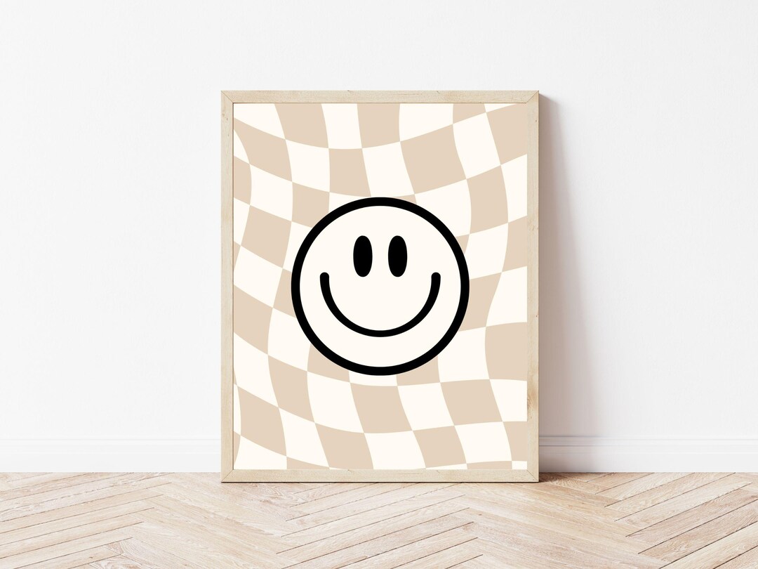Checkerboard Smiley Face Print Retro Smile Boys Room Wall Print Neutral ...