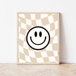 Checkerboard Smiley Face Print Retro Smile Boys Room Wall Print Neutral ...