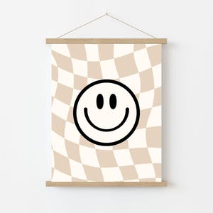 Checkerboard Smiley Face Print Retro Smile Boys Room Wall Print Neutral ...