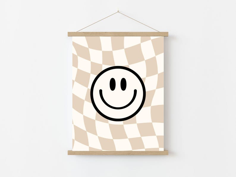 Checkerboard Smiley Face Print Retro Smile Boys Room Wall Print Neutral ...