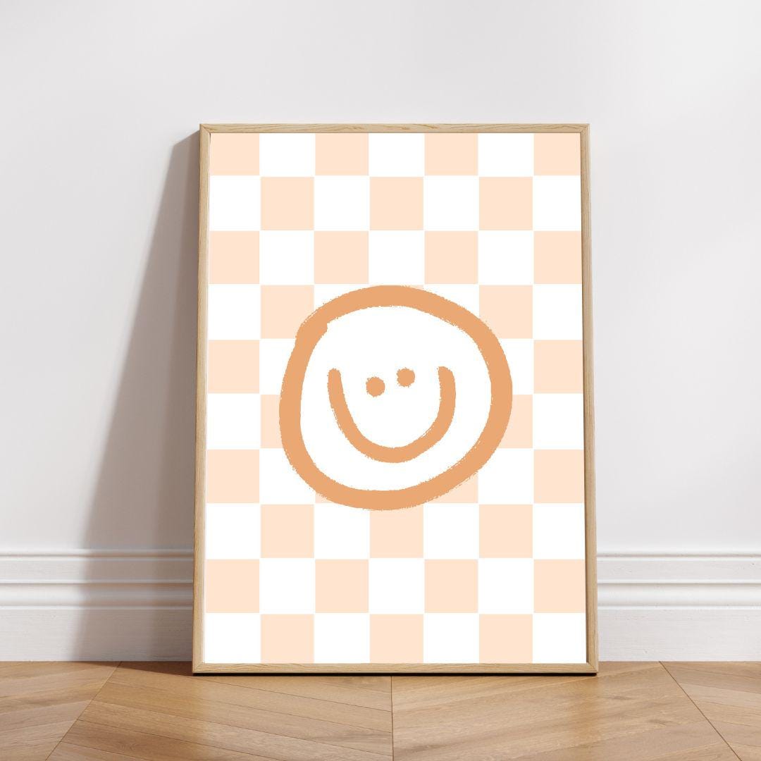 Checkerboard Retro Smiley Face Print | Retro Smile | Boys Room Wall ...
