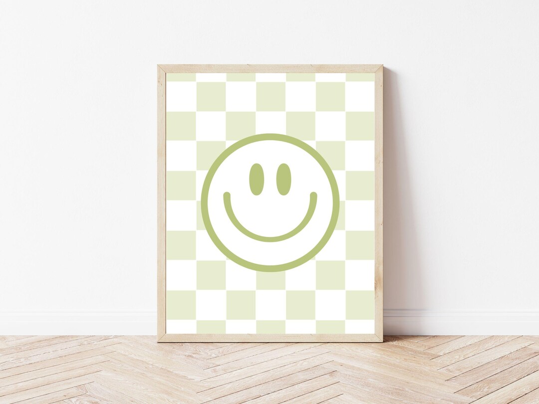 Checkerboard Smiley Face Print Retro Smile Kids Room Wall Print Neutral ...