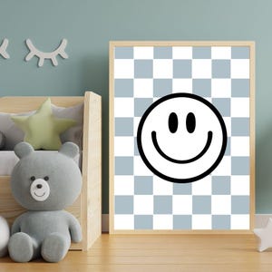 Checkerboard Smiley Face Print | Retro Smile | Boys Room Wall Print ...