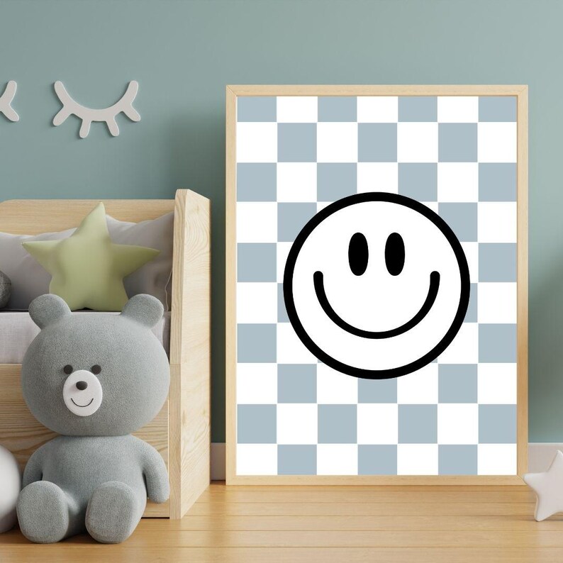 Checkerboard Smiley Face Print | Retro Smile | Boys Room Wall Print ...