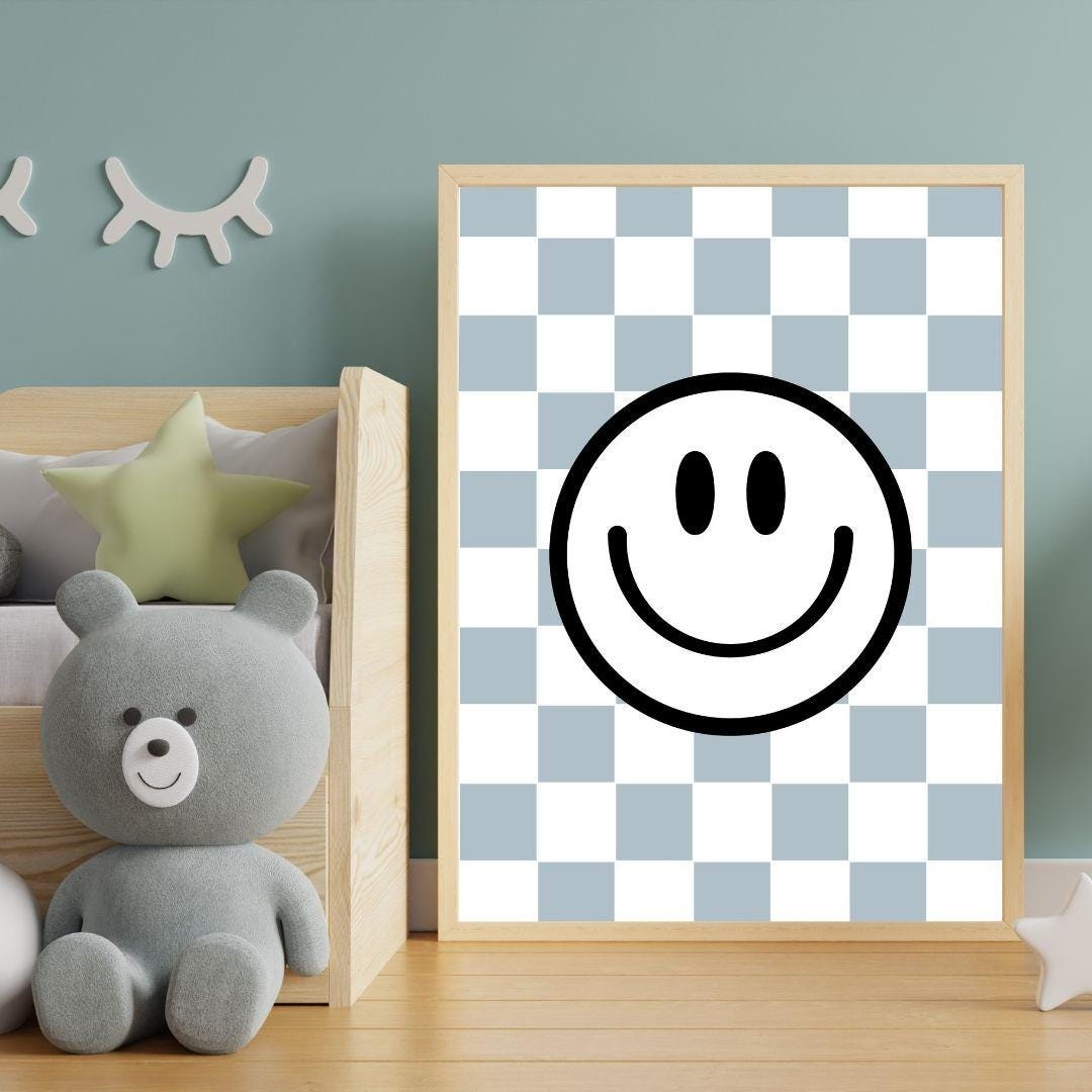 Checkerboard Smiley Face Print | Retro Smile | Boys Room Wall Print ...
