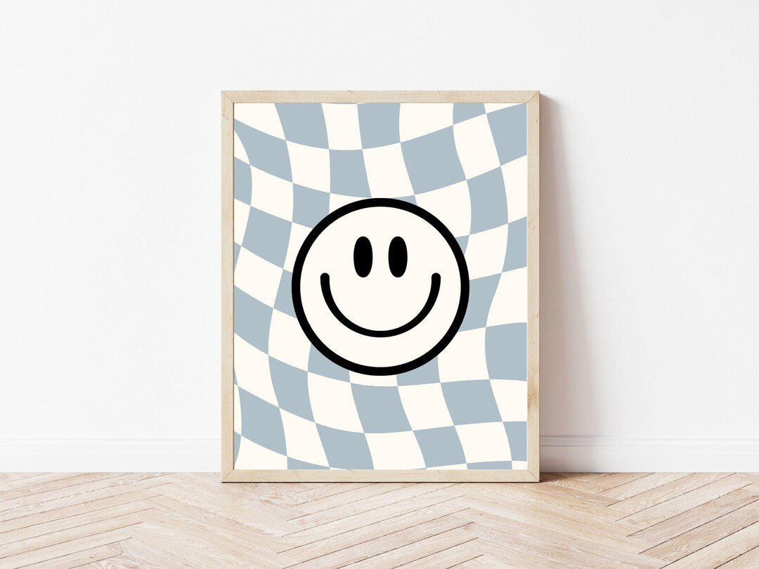 Checkerboard Smiley Face Print Retro Smile Boys Room Wall Print Kids ...