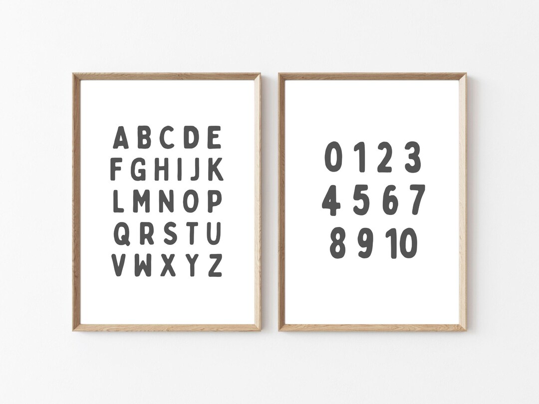 Alphabet & Numbers Prints Set of 2 | Kids Room Wall Art | Playroom Wall ...