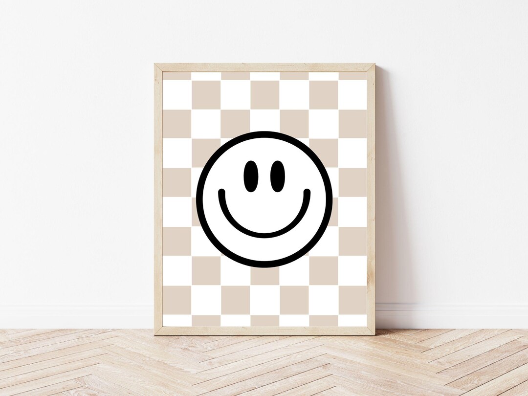 Checkerboard Retro Smiley Face Print | Retro Smile | Boys Room Wall ...