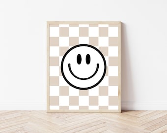 Checkerboard Retro Smiley Face Print | Retro Smile | Boys Room Wall ...