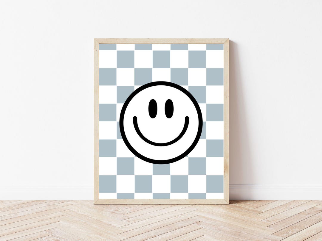Checkerboard Smiley Face Print | Retro Smile | Boys Room Wall Print ...