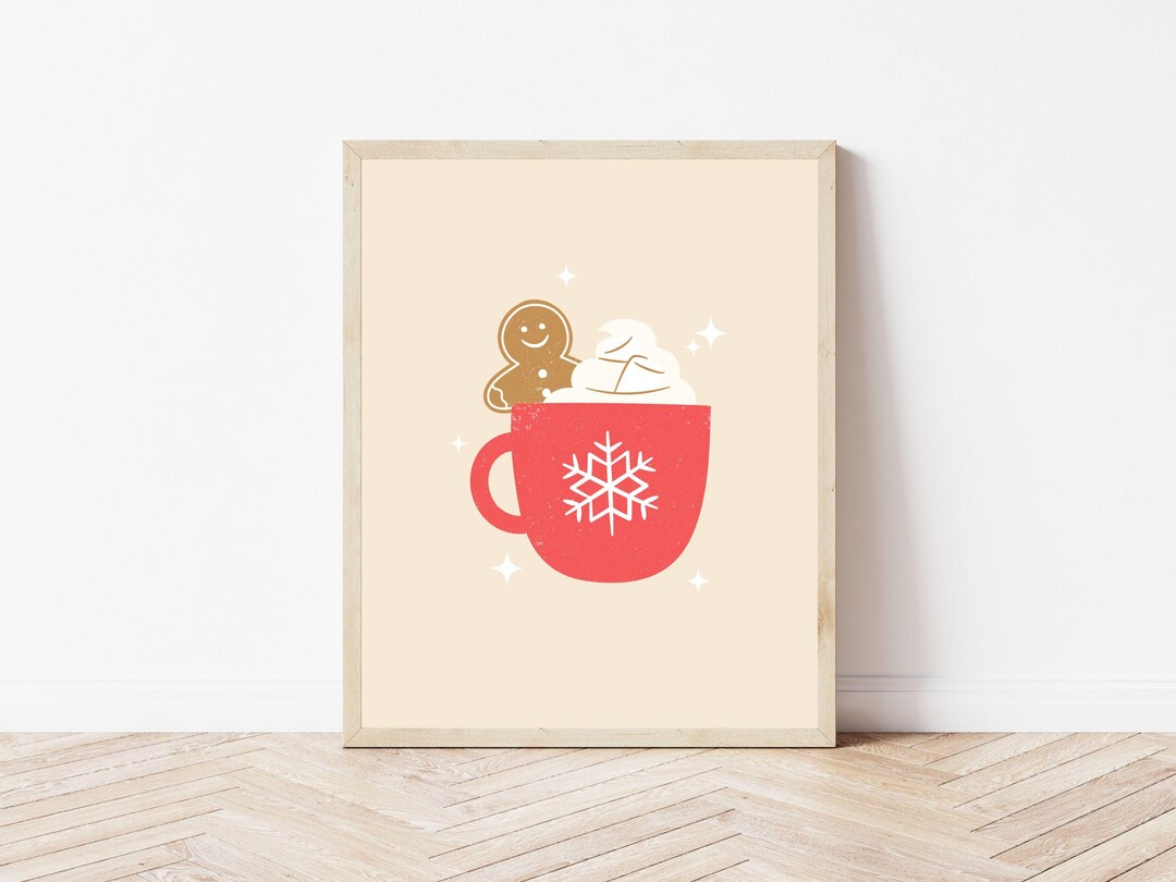 Gingerbread Man Hot Cocoa Print Christmas Wall Art Holiday Wall Art ...