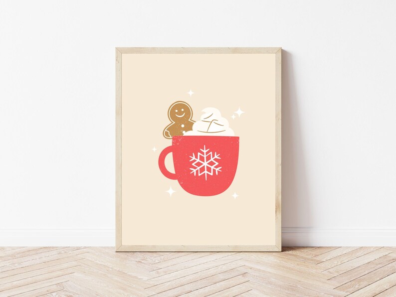 Gingerbread Man Hot Cocoa Print Christmas Wall Art Holiday Wall Art ...