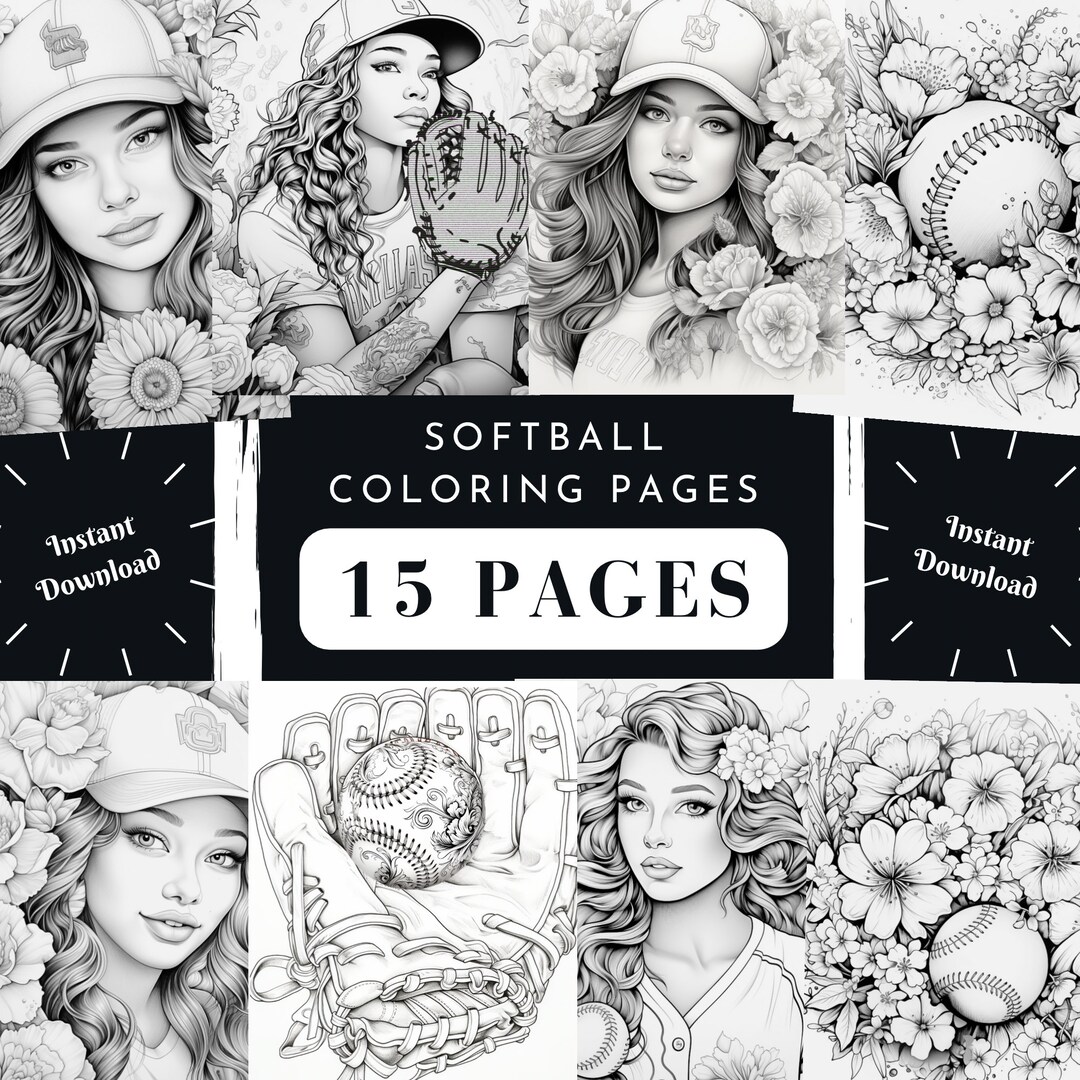 15 Softball Coloring Pages: Instant Download - Etsy