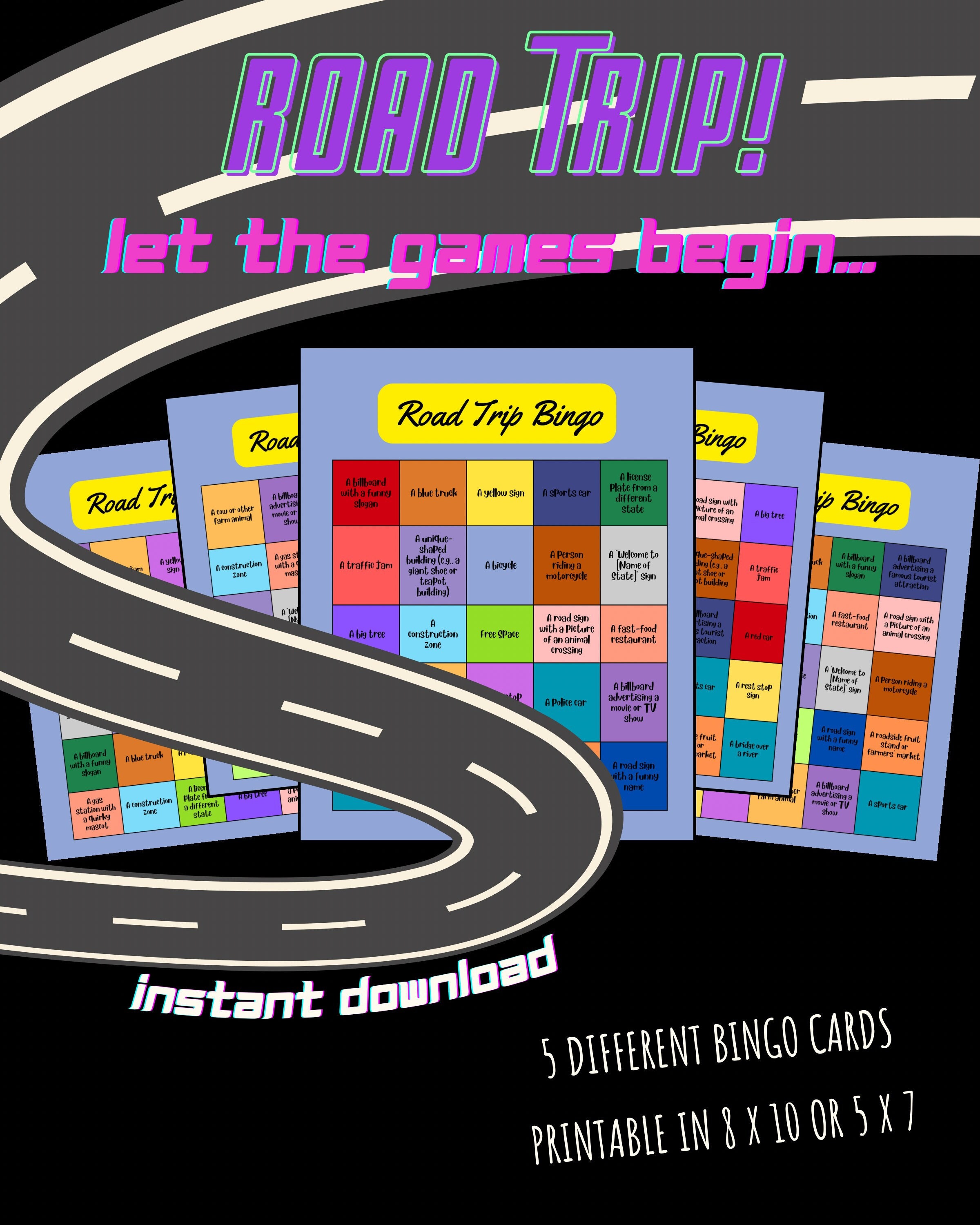 Road Trip Bingo Instant Download - Etsy