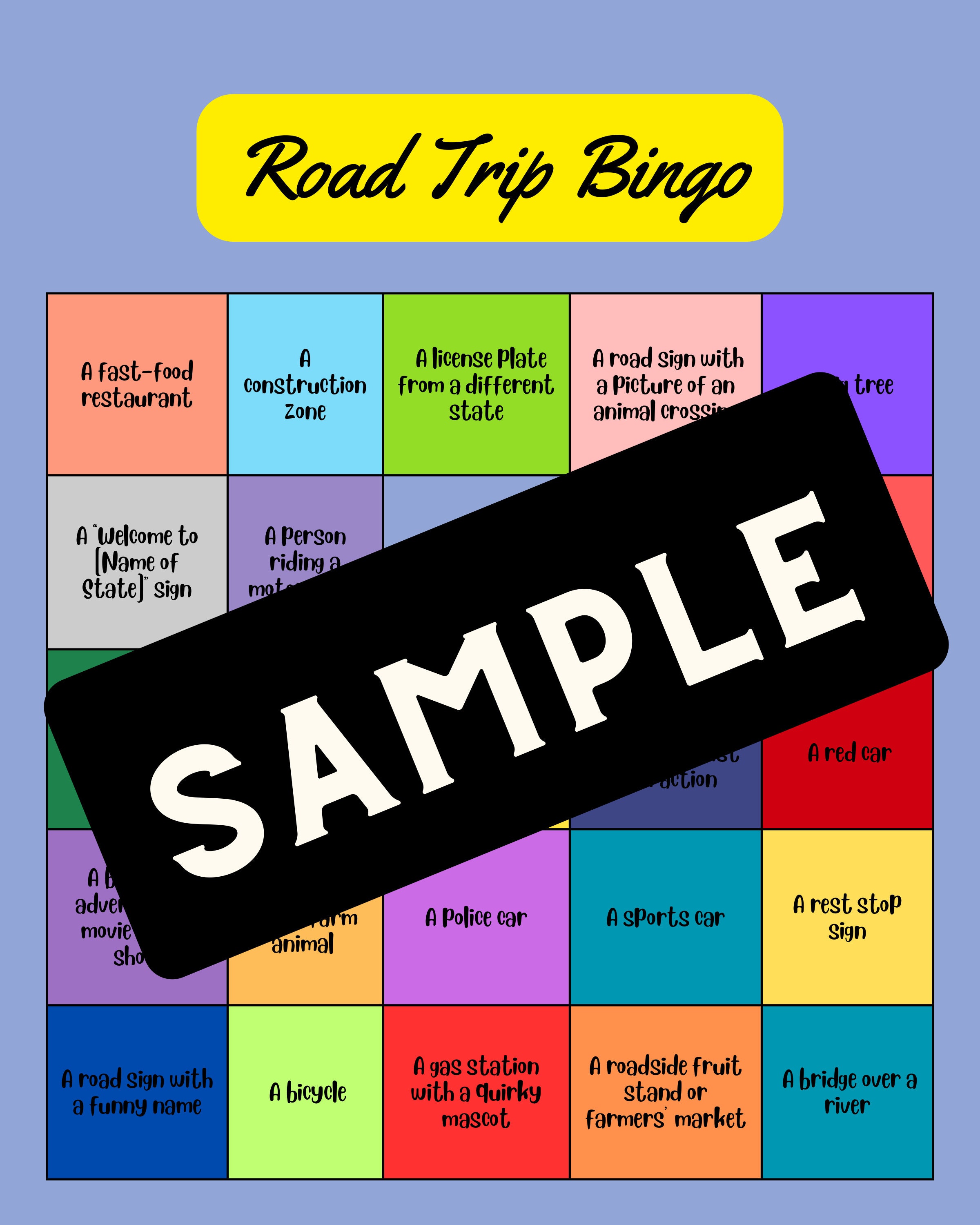 Road Trip Bingo Instant Download - Etsy