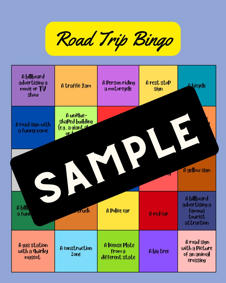Road Trip Bingo Instant Download - Etsy
