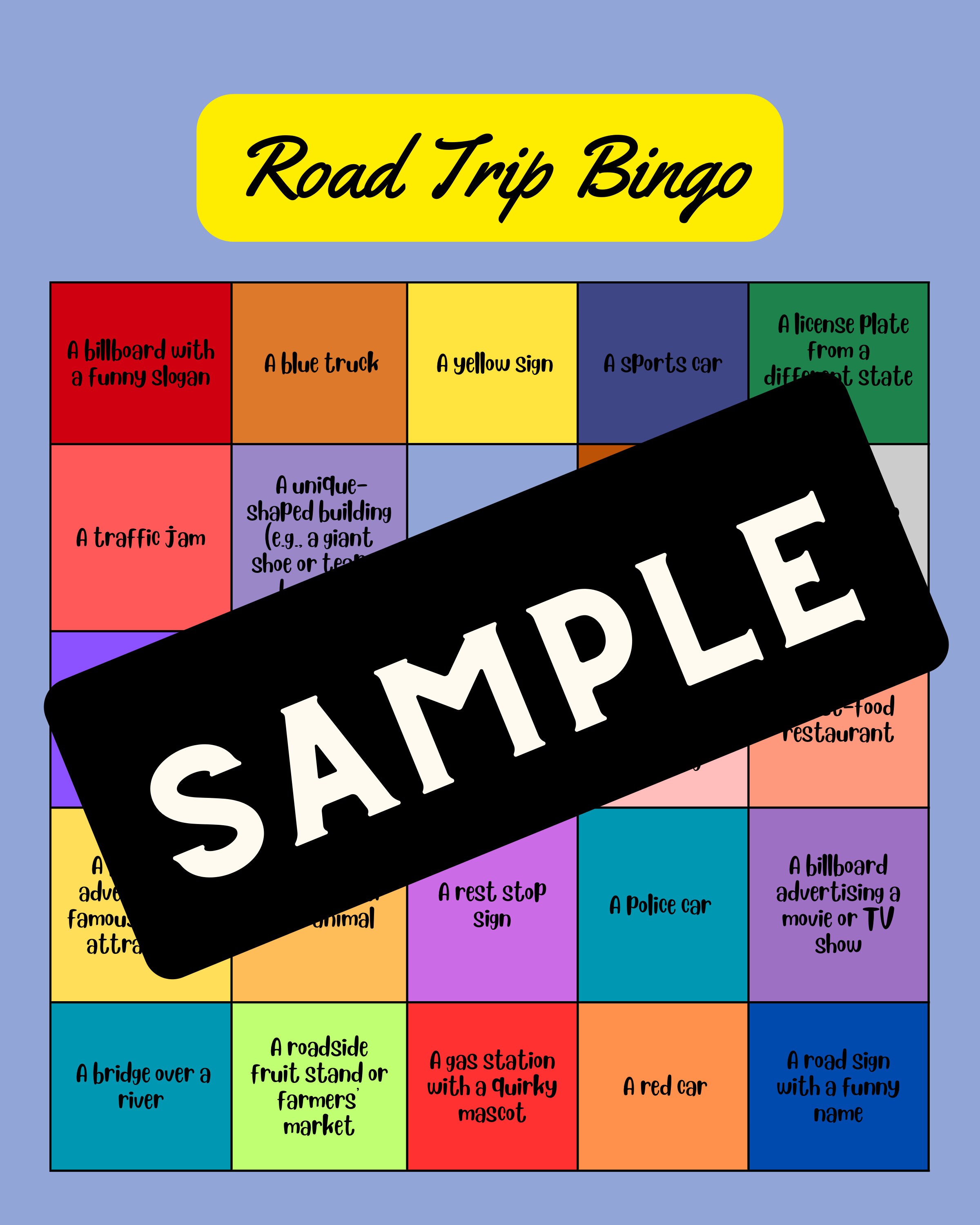 Road Trip Bingo Instant Download - Etsy