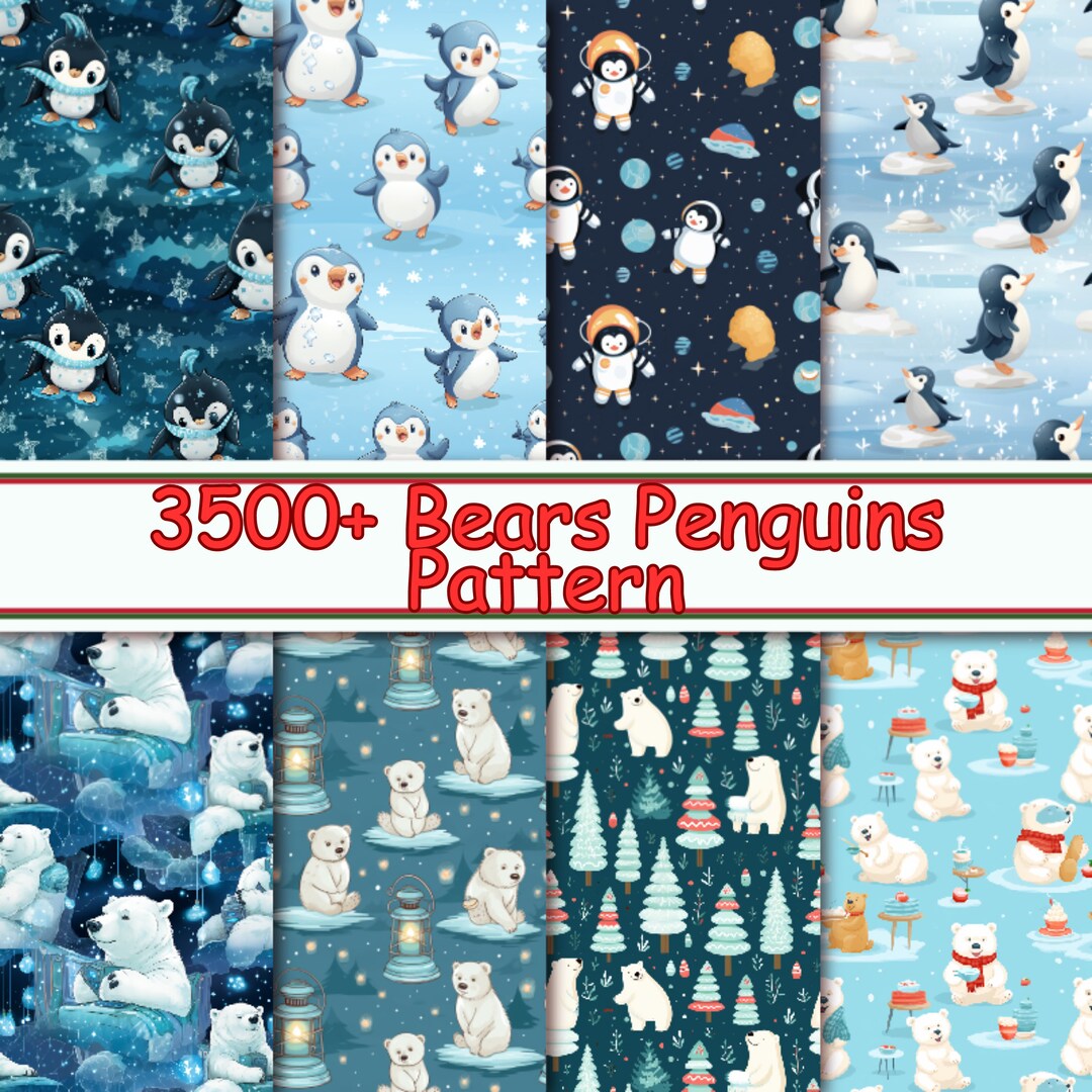 MEGA Bundle Winter Bears Penguins Digital Paper, Winter Patterns ...