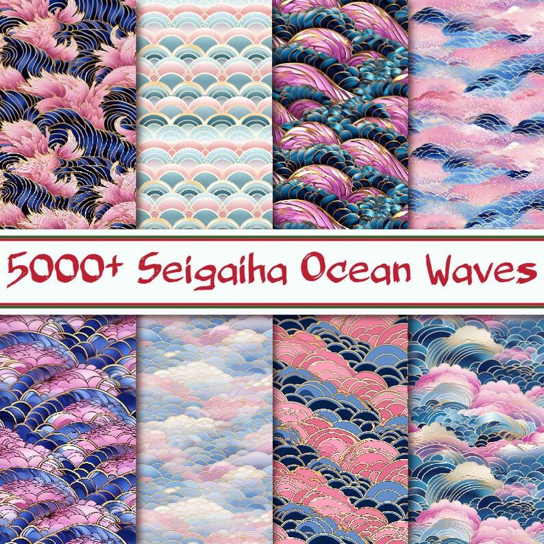 MEGA Bundle Seigaiha Ocean Waves Digital Art Collection Digital Paper, Diagonal Crosses ...