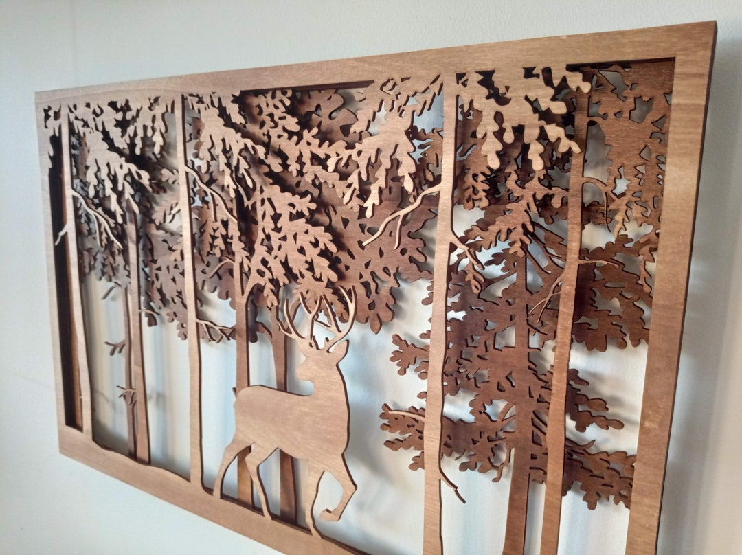 Forest Wooden Art, Wall Decoration, Deer in the Woods, Decor, - Etsy