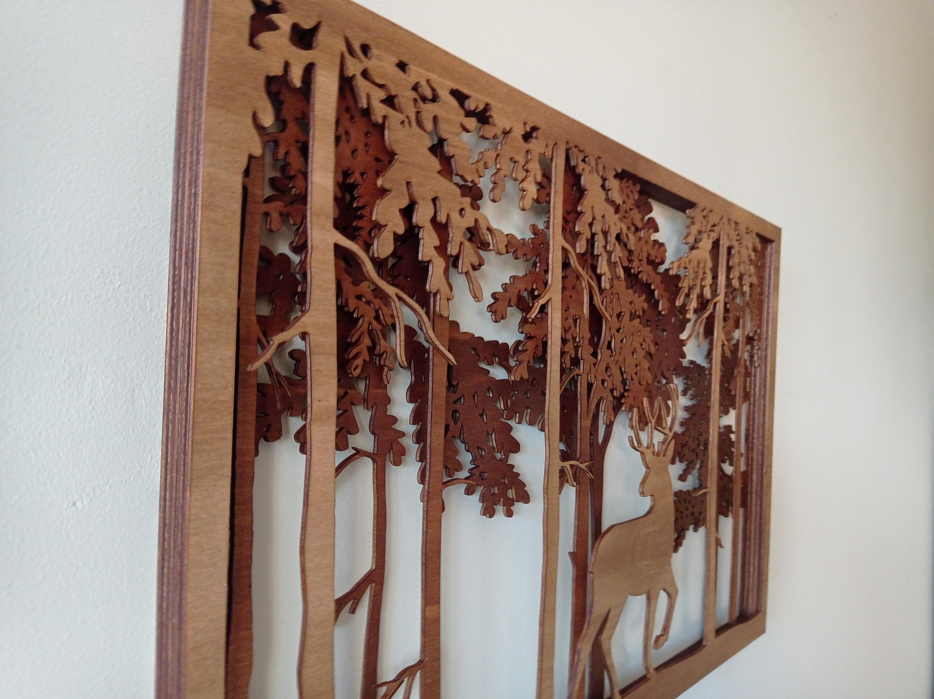 Forest Wooden Art, Wall Decoration, Deer in the Woods, Decor, - Etsy