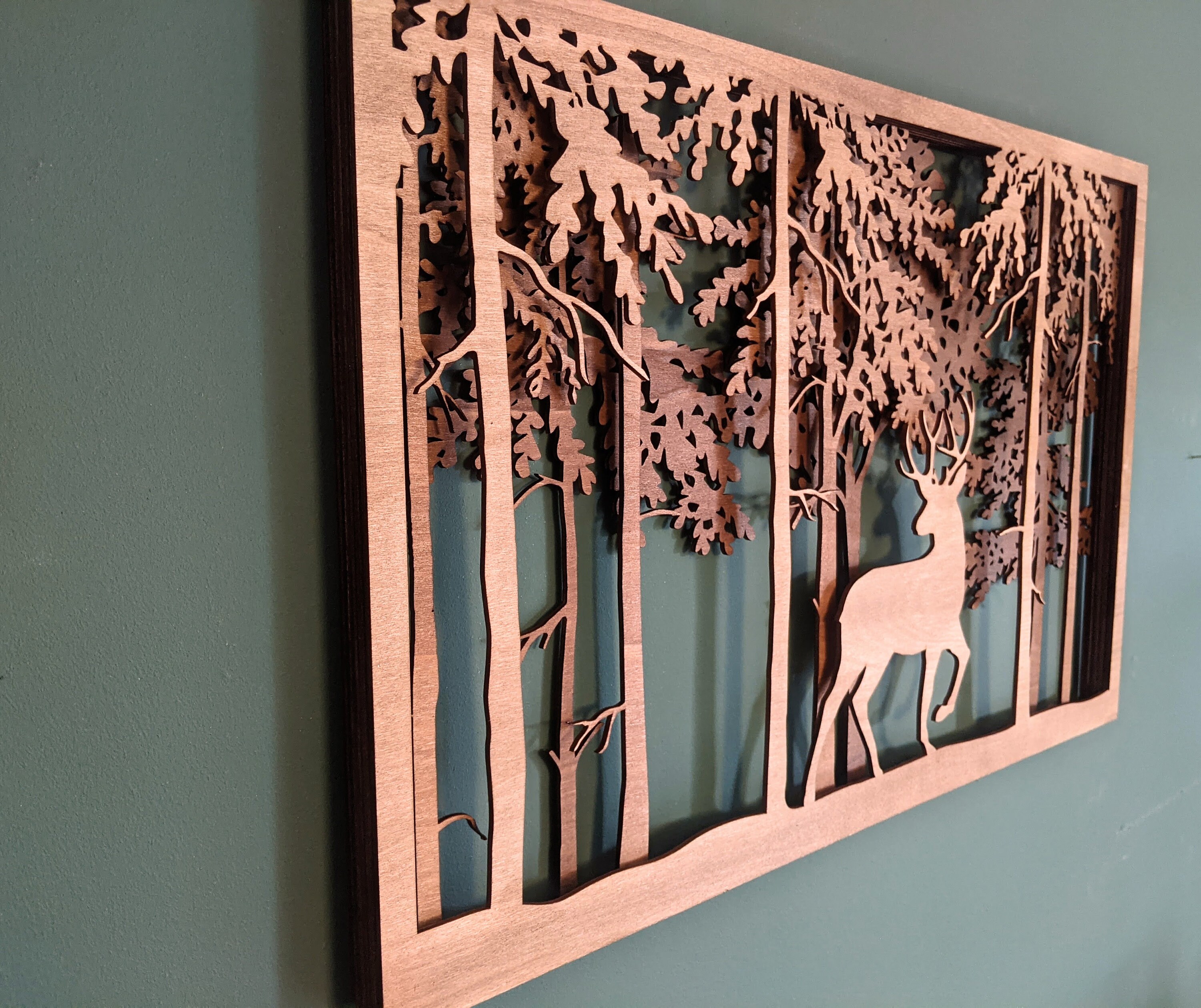 Forest Wooden Art, Wall Decoration, Deer in the Woods, Decor, - Etsy