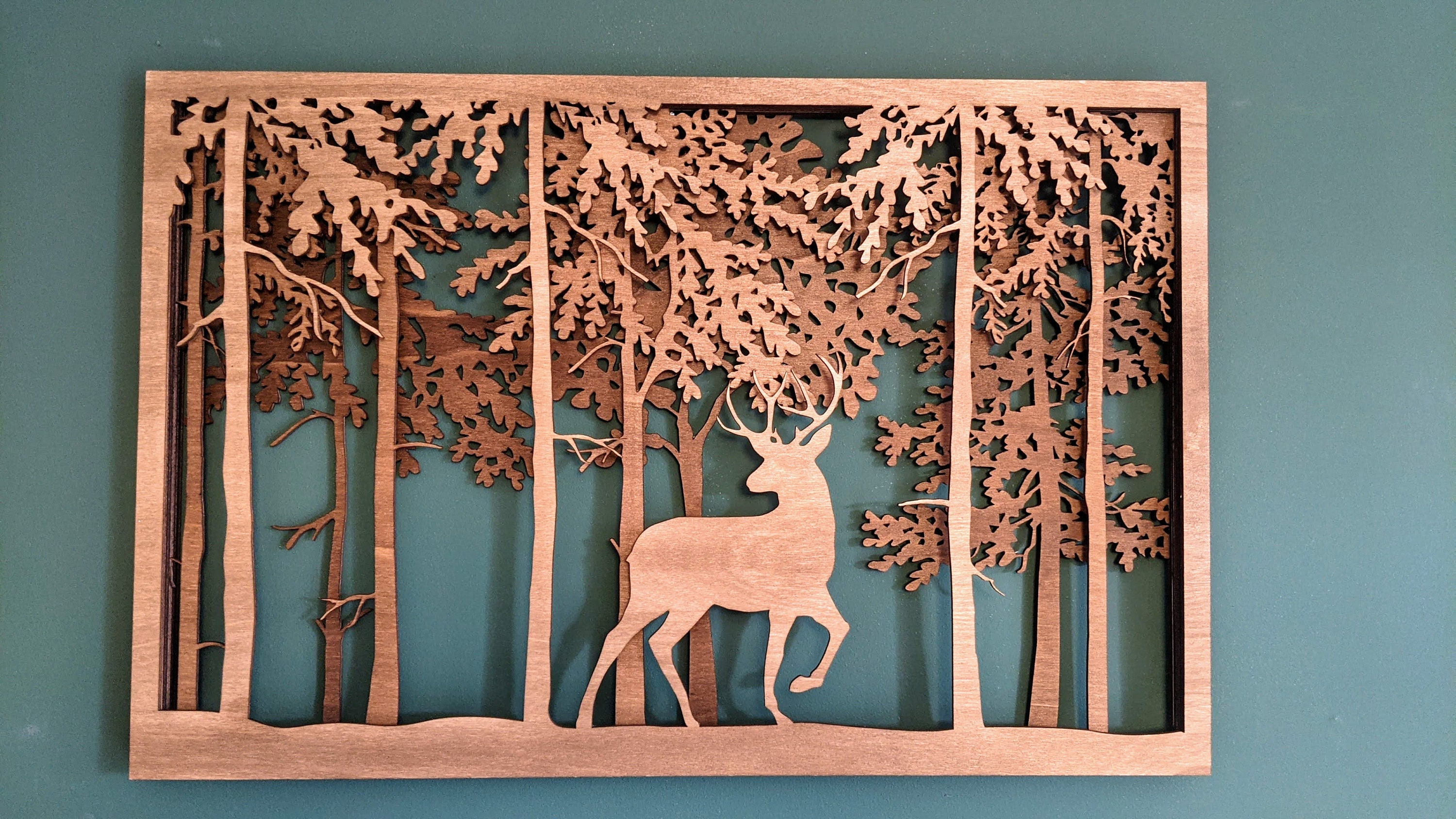 Forest Wooden Art, Wall Decoration, Deer in the Woods, Decor, - Etsy