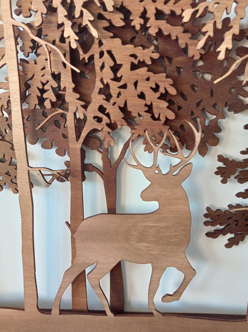 Forest Wooden Art, Wall Decoration, Deer in the Woods, Decor, - Etsy