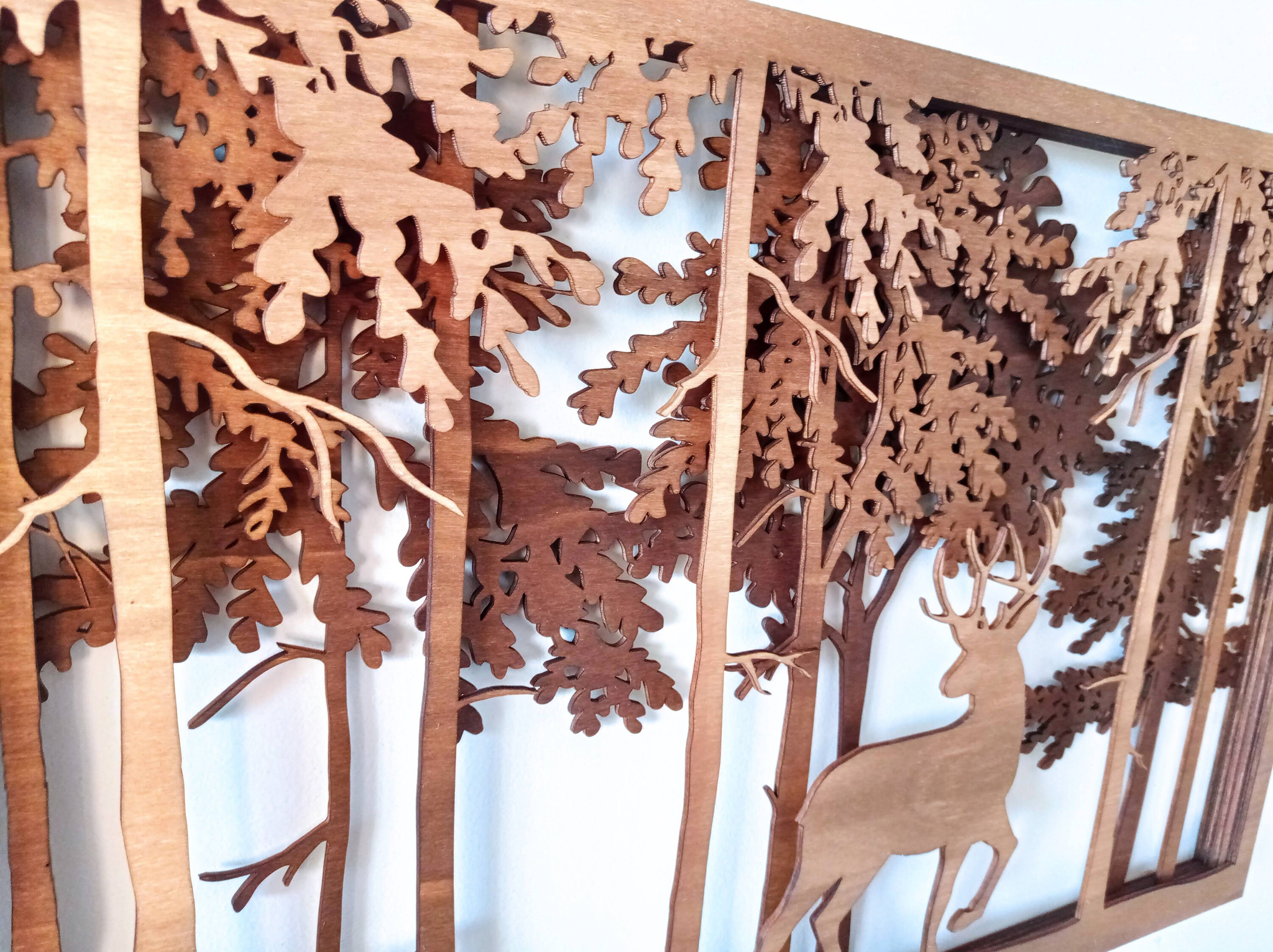 Forest Wooden Art, Wall Decoration, Deer in the Woods, Decor, - Etsy