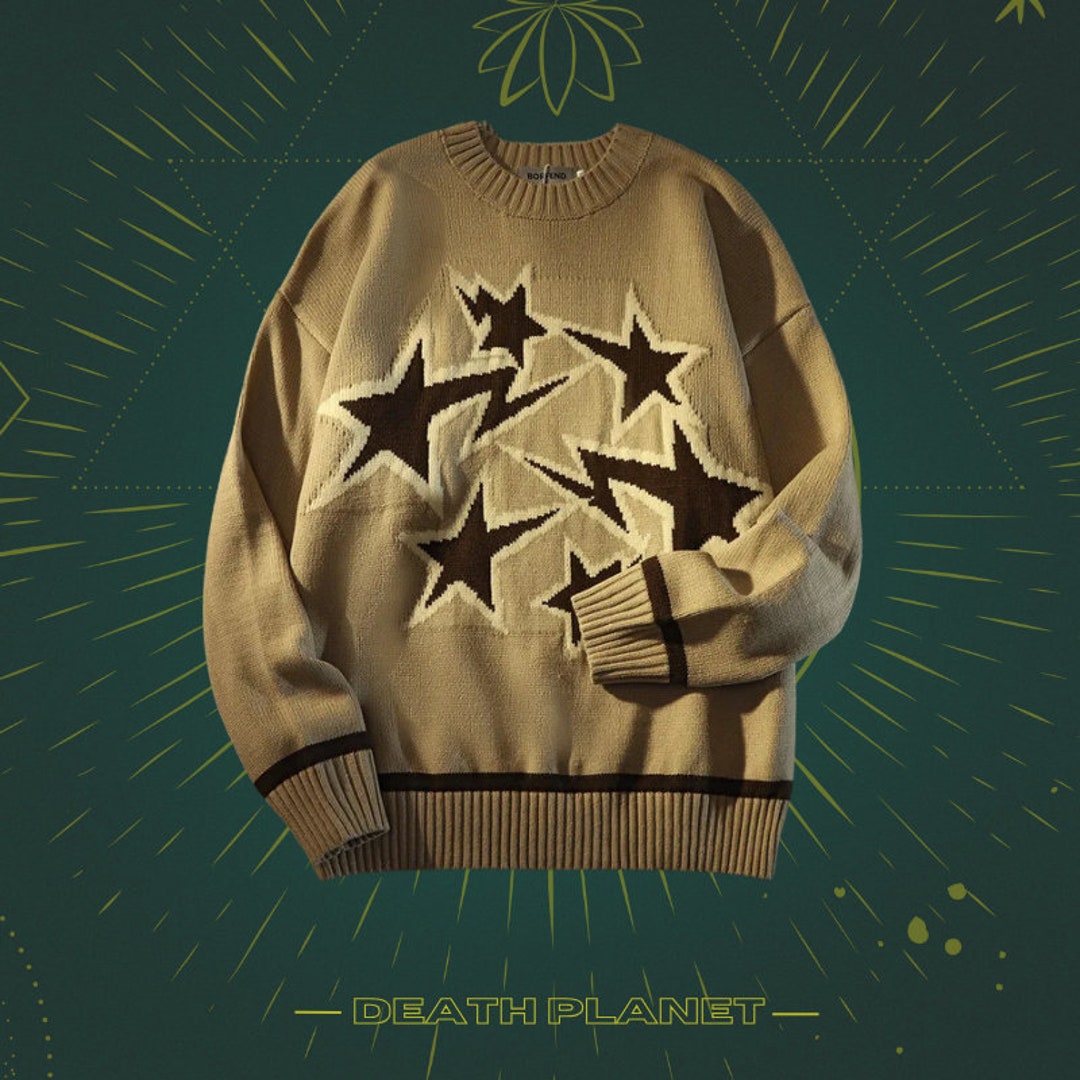 Star Embroidery Sweater, Y2K Clothing, Knitwear, Harajuku, Grandpa ...