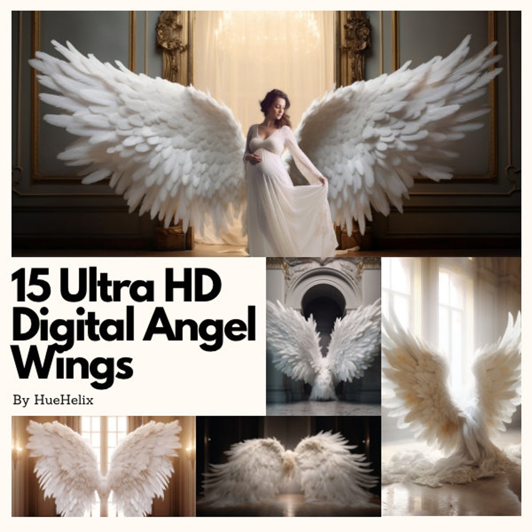 15 X UHD Digital Backdrops, White Angel Wings Digital Backgrounds ...
