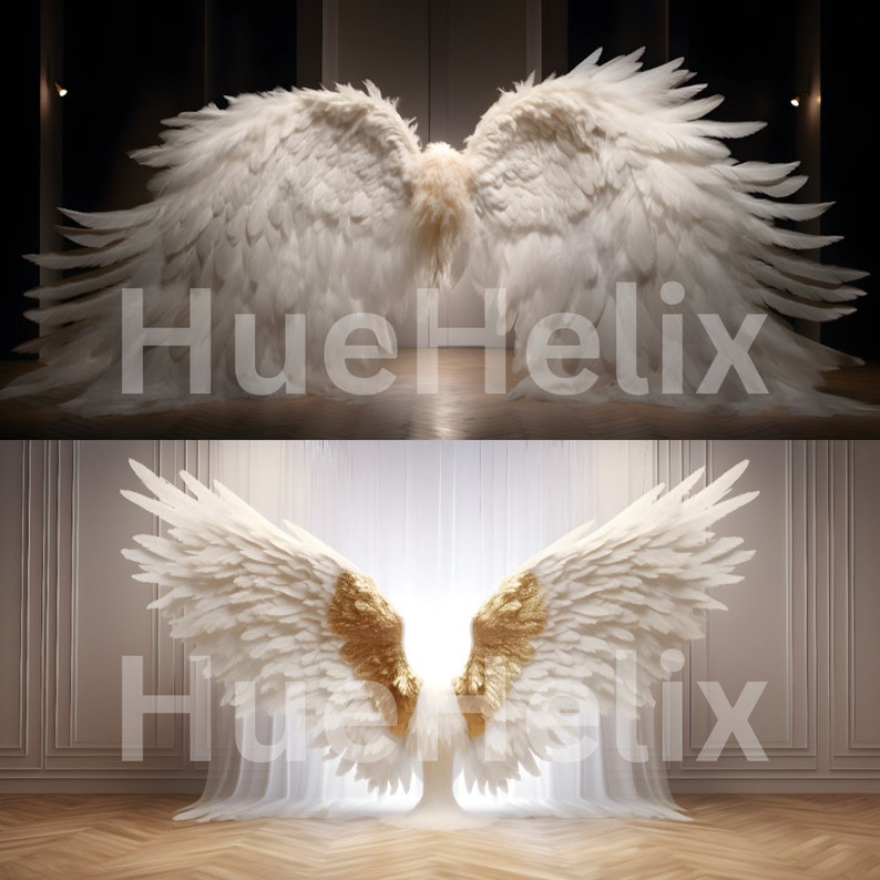 15 X UHD Digital Backdrops, White Angel Wings Digital Backgrounds ...