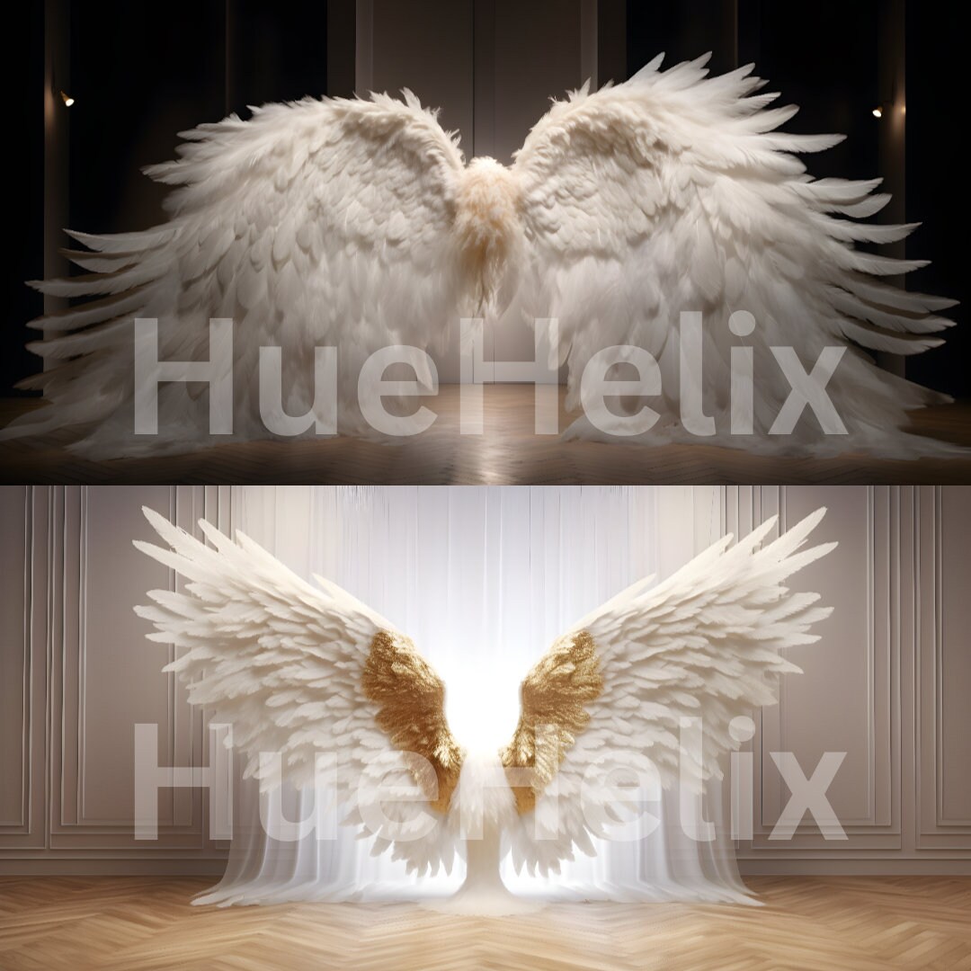 15 X UHD Digital Backdrops, White Angel Wings Digital Backgrounds ...