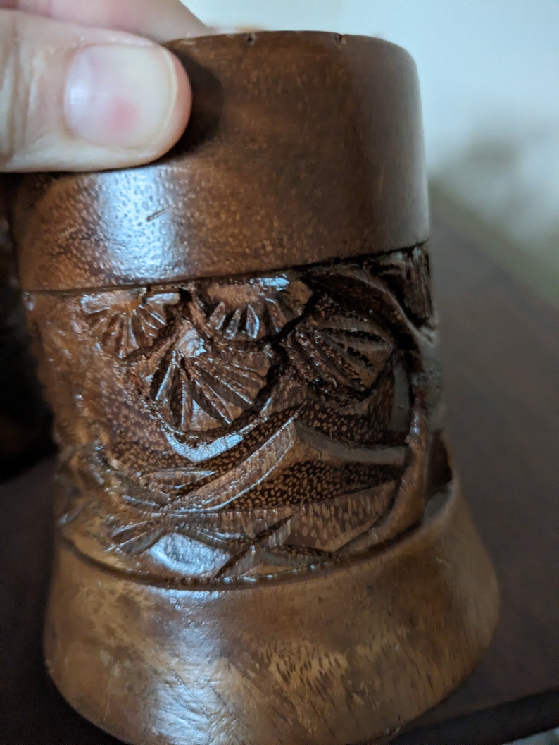 Vintage Midcentury Tiki Carved Wooden Mugs Set of 4 - Etsy