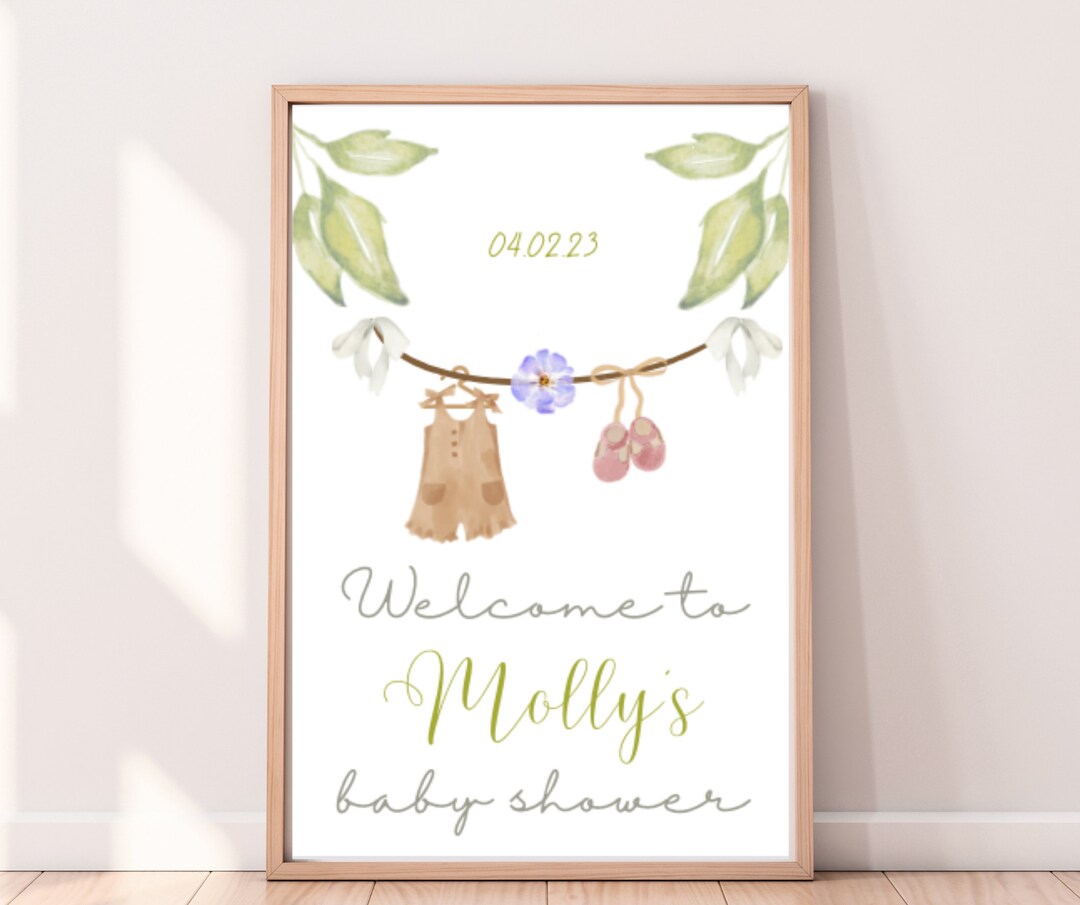 Watercolour Washing Line Baby Shower Sign DIGITAL DOWNLOAD A2 Sign ...