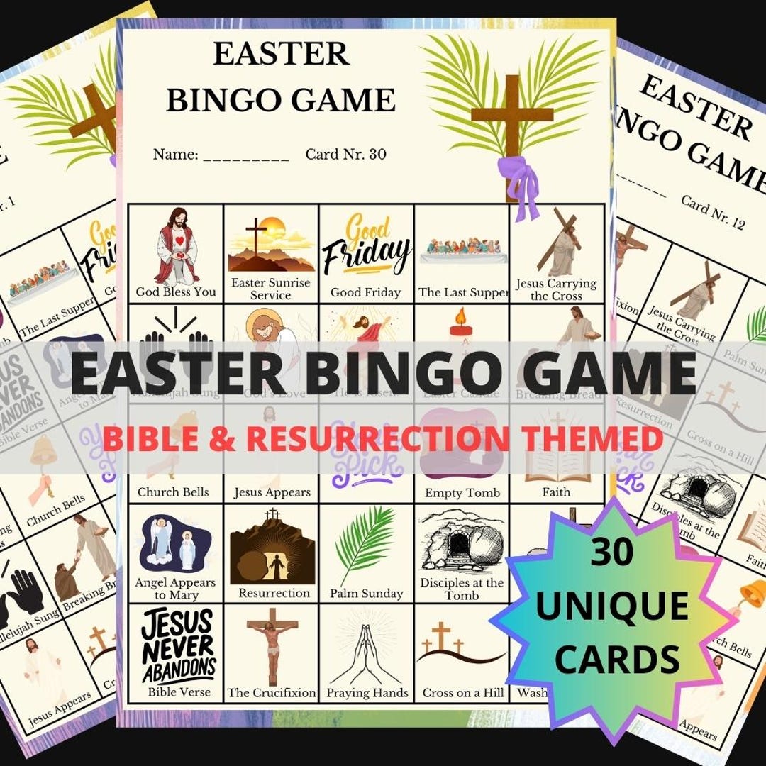 Easter Christian Bingo Game 2025 Lent Printable, Spring Resurrection ...