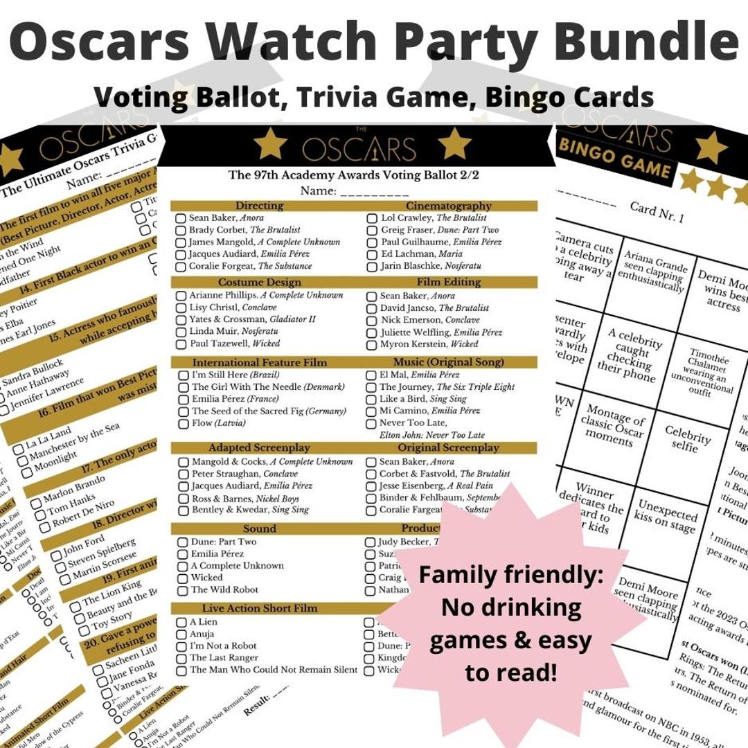 Oscars 2025 Printable Voting Ballot, 97th Academy Awards Watch Party ...
