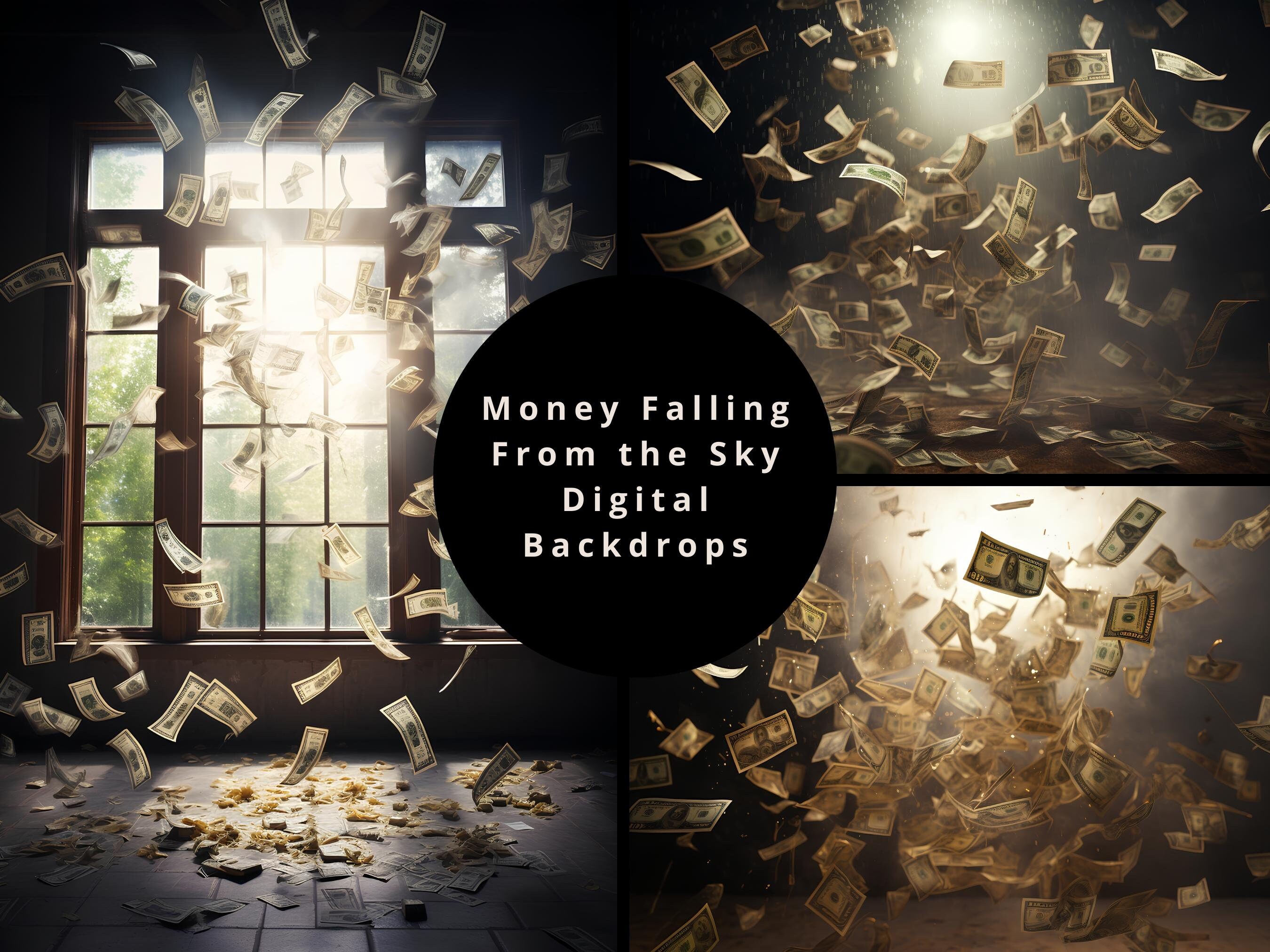 Money Falling From the Sky Digital Backdrop, Manifest Abundance Dollar ...
