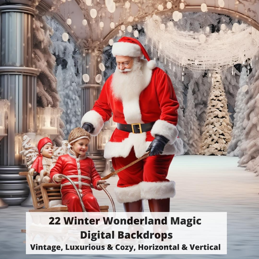 Winter Wonderland Magic Digital Backdrops, Vintage Cozy Xmas Snow ...