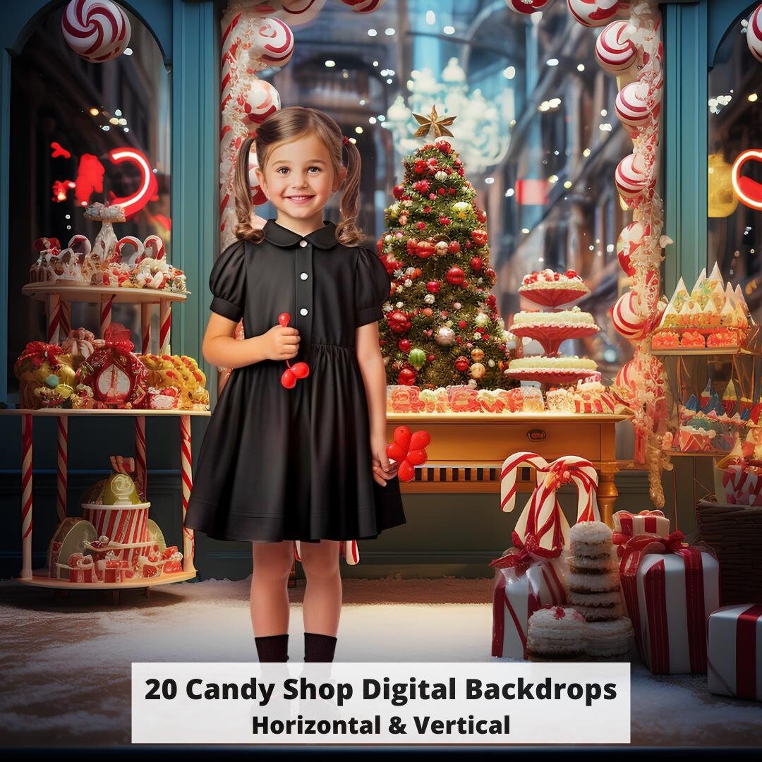 Christmas Candy Shop Digital Backdrops, Fun Xmas Photos, Family ...