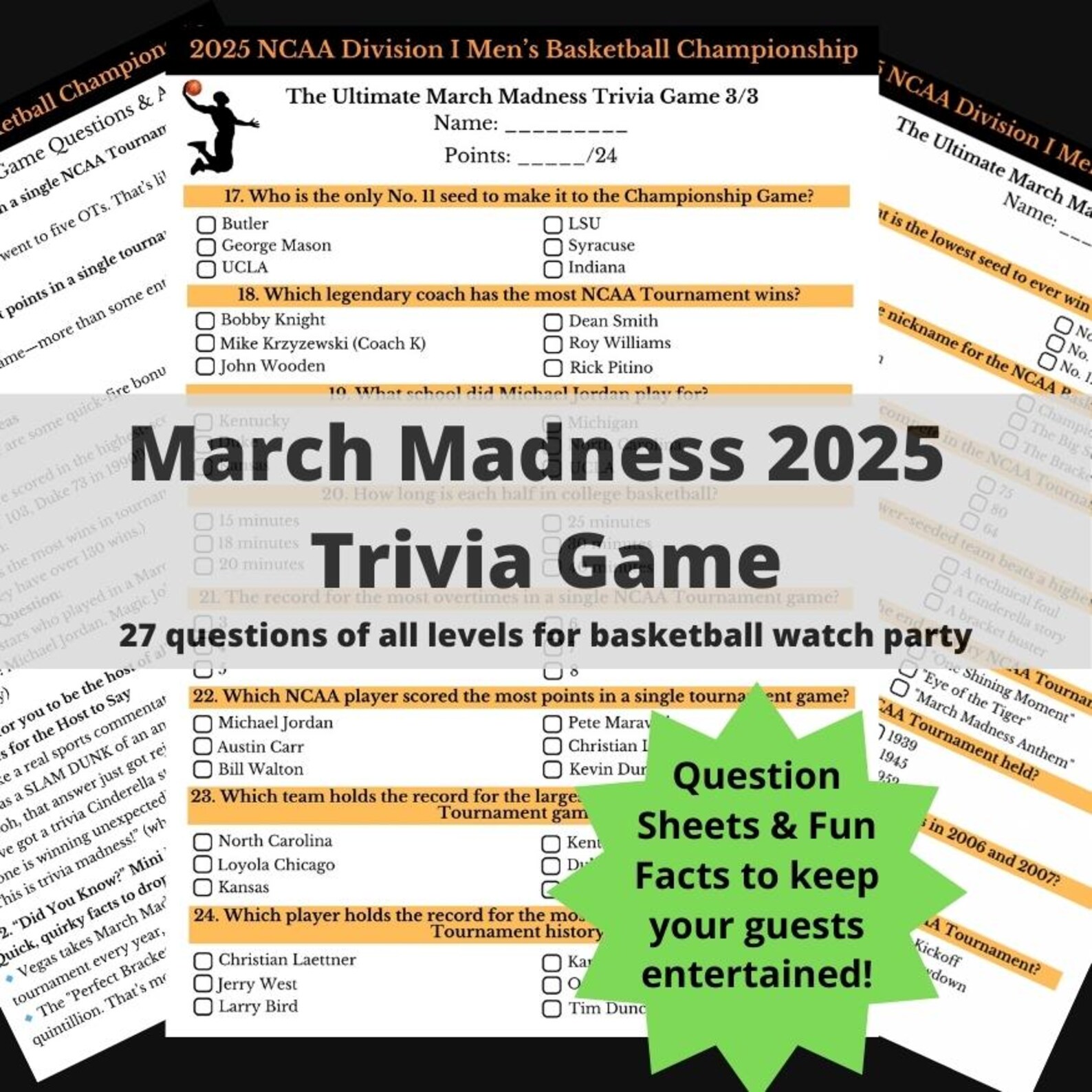 March Madness Trivia Game: Q&A, Fun Facts Host File, 2025 Printable ...