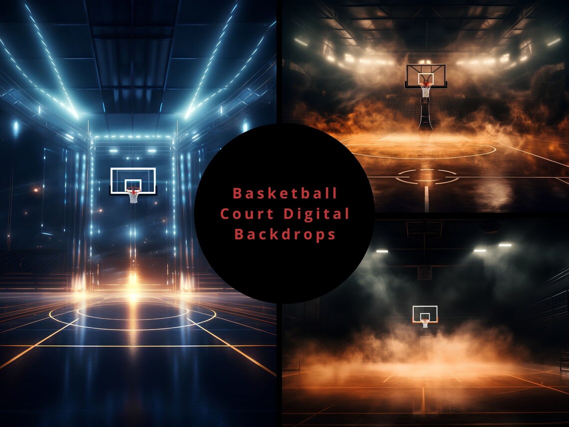 Basketball Court Backdrop, Fire Smoke Game Background (digital Template ...