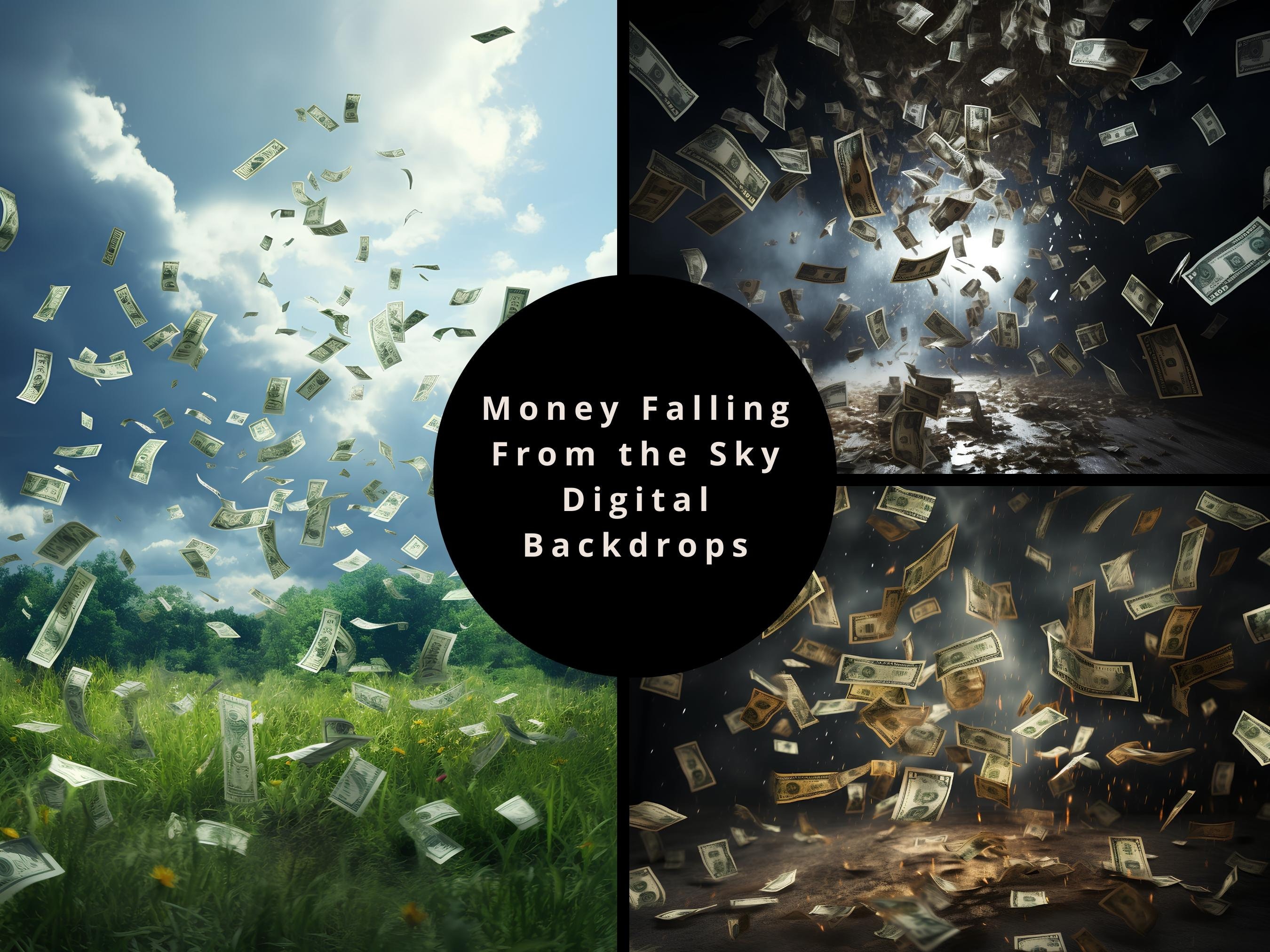 Money Falling From the Sky Digital Backdrop, Manifest Abundance Dollar ...