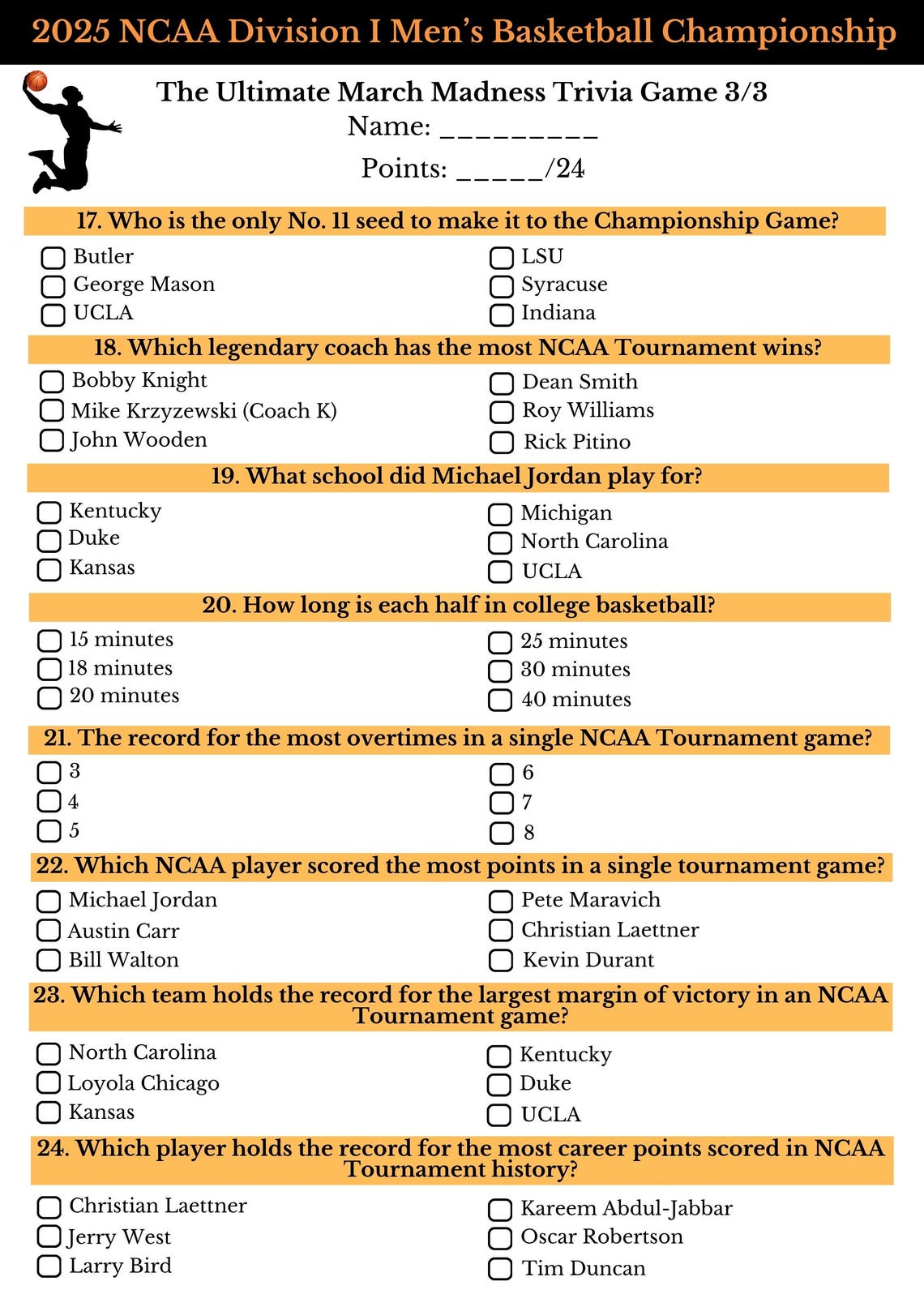 March Madness Trivia Game: Q&A, Fun Facts Host File, 2025 Printable ...