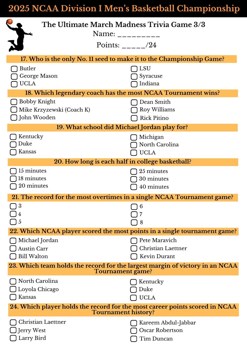 March Madness Trivia Game: Q&A, Fun Facts Host File, 2025 Printable ...