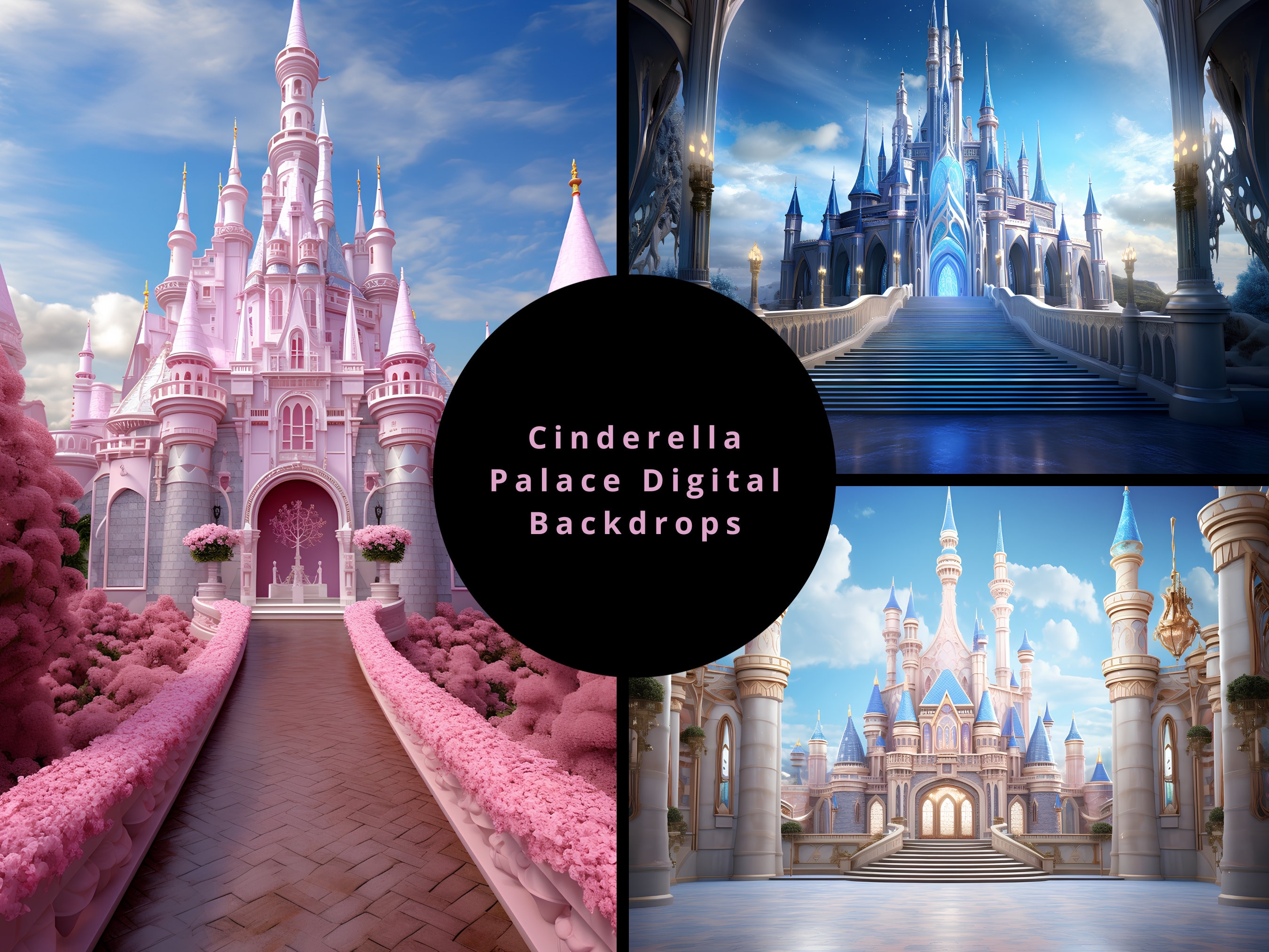 Cinderella Palace Digital Backdrops Pink Fairytale Castle Background ...