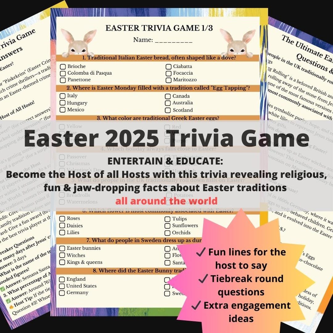 Easter 2025 Printable Trivia Game Host Guide, Spring Celebration Party ...