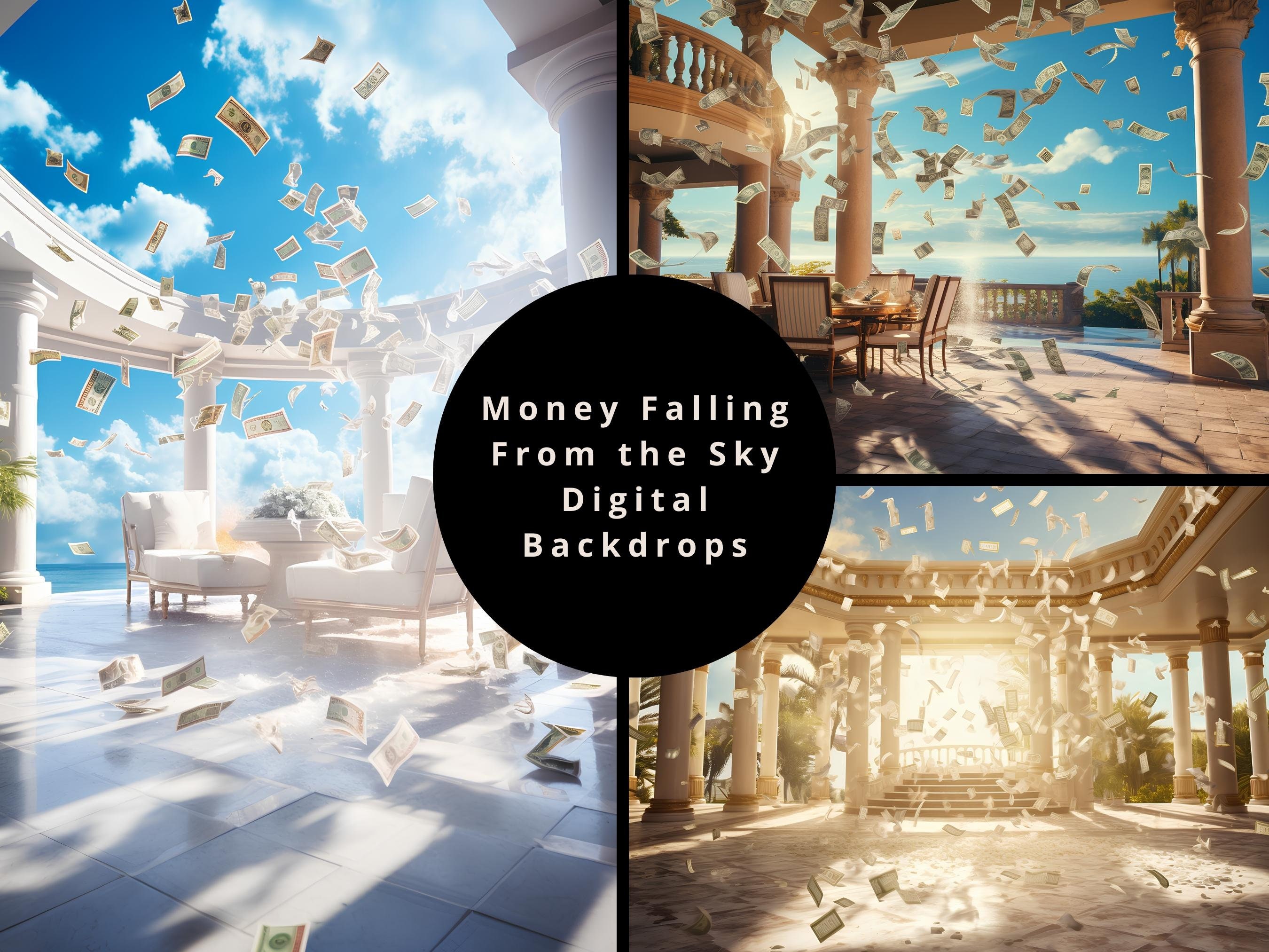 Money Falling From the Sky Digital Backdrop, Manifest Abundance Dollar ...